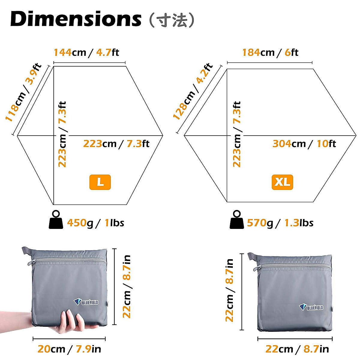 TRIWONDER Camping Tarp Waterproof Tent Footprint Hammock Rain Fly Cover Ground Cloth Small Lightweight Tent Floor Mat Camp Shelter Canopy for Hiking Backpacking Outdoor (Grey - L)