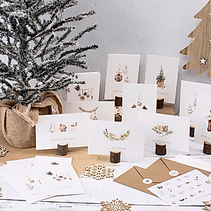 ZICOTO Beautiful Modern Rustic Christmas Cards Set of 20 - Incl. Bulk Envelopes, Matching Stickers And Storage Box - Perfect to Send Warm Holiday Wishes to Friends and Family