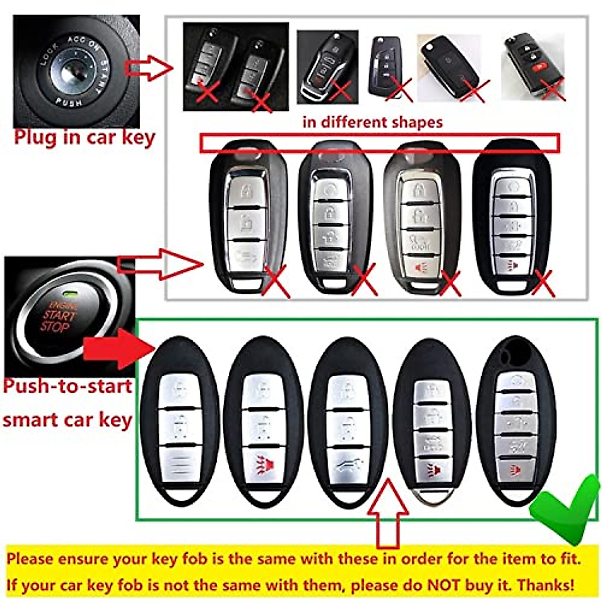 M.JVisun Soft Silicone Rubber Carbon Fiber Texture Cover for Nissan 370Z Altima Maxima Murano Armada GT-R Leaf Sentra Rogue Pathfinder Versa Smart 2 3 4 5 Buttons Car Key Fob Remote Case - Black