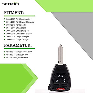 SCITOO Compatible fit for 2PCS Uncut Keyless Entry Remote Key Fob 4 Button Replacement for Jeep/for Dodge/for Chrysler Series OHT692713AA