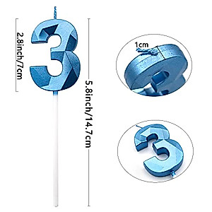 BLUE TOP 2.8 Inch Birthday Cake Candles Number Candles 3D Design Birthday Candles for Cake,Cake Topper Decoration for Kids,Adults,Party,Anniversary,Milestone Age.(DIY Blue Number 3)