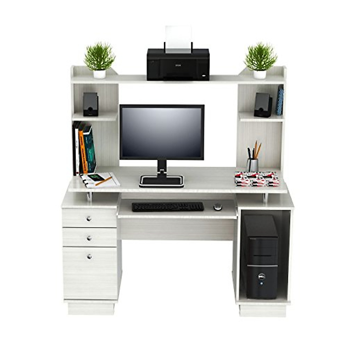 Inval America Computer Work Center with Hutch, 19.5 x 48.62 x 53.5, Washed Oak