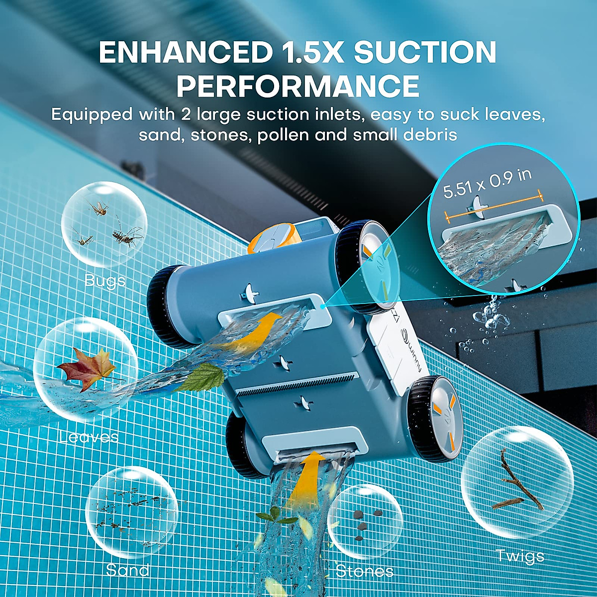 Ofuzzi Cyber 1200 Pro Cordless Robotic Pool Cleaner, Dual Navigation Path, Max.130 Mins Runtime, Stronger Suction Power Pool Robot for Above/In Ground Pools Up to 1076ft² (Orange)