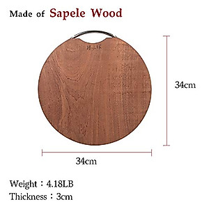ZhenSanHuan Natural Wood Cutting Board, whole piece of Willow/Sapele wood, no glue, no painting, chopping block (Sapele, 34CM/13.4inches)
