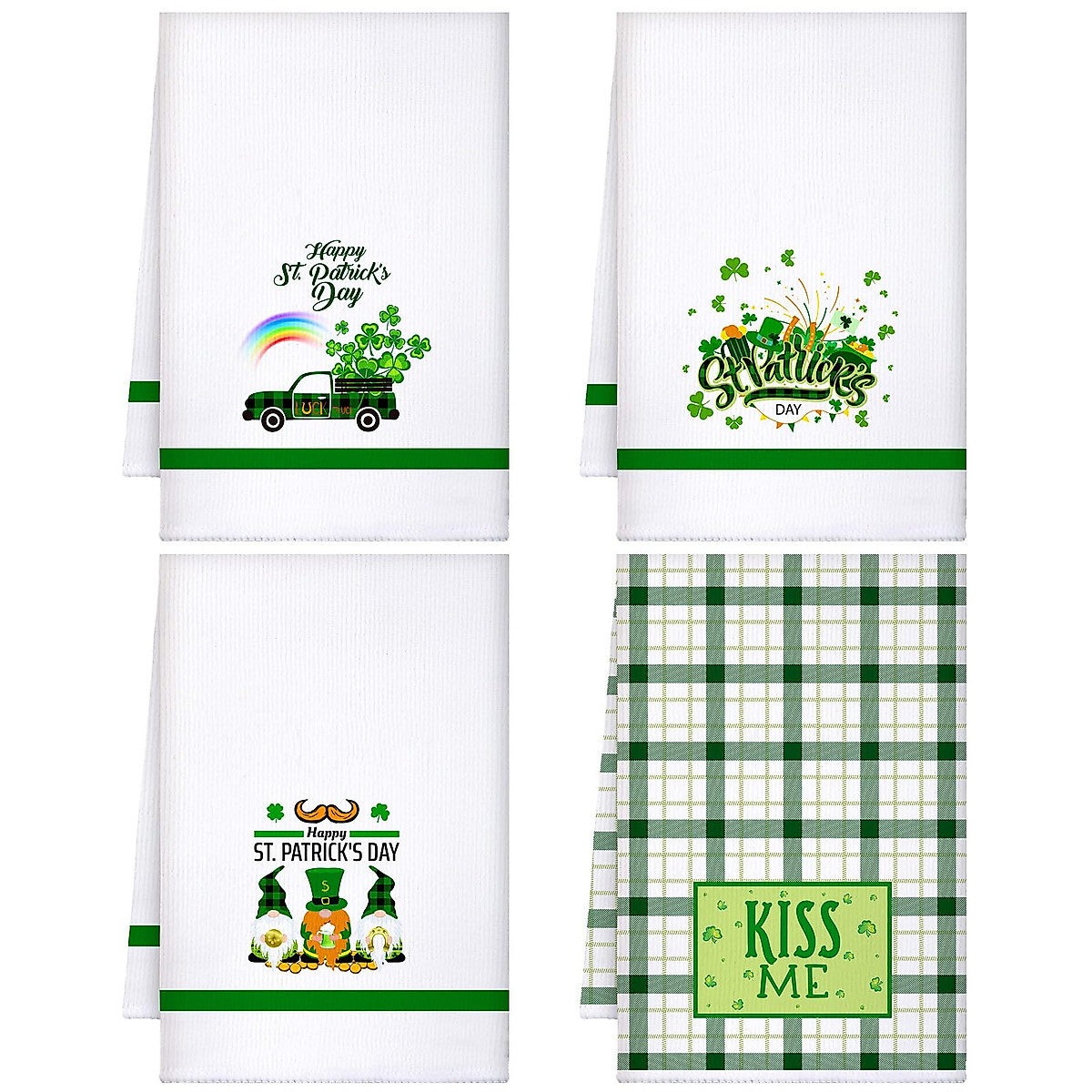 4 Pieces St Patrick's Day Dish Towel Kitchen Towel Ultra Absorbent Fast Drying Cloth Decorative St Patrick's Day Gnomes Tea Towels Decorative Dishcloths for Kitchen Bathroom Home Supplies,16 x 24 Inch