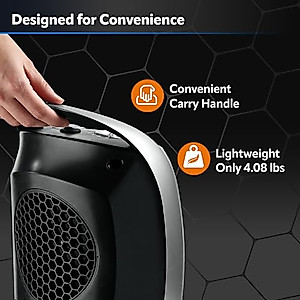 Lasko Oscillating Ceramic Tabletop Space Heater for Home with Adjustable Thermostat, Carrying Handle, 2 Speeds and Fan Only Mode, 11.6 Inches, Silver, 5409