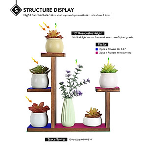 COOGOU Wood Desktop Plant Stand Indoor Small Windowsill Flower Shelf Tabletop Plant Shelf Holder Display Rack for Succulent Herb in Living Room Office