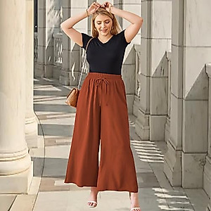 YuYukan Palazzo Pants for Women Casual Elastic Waist Drawstring Comfy Loose Lounge Wide Leg Boho Flowy Pants for Women Vacation Caramel X-Large