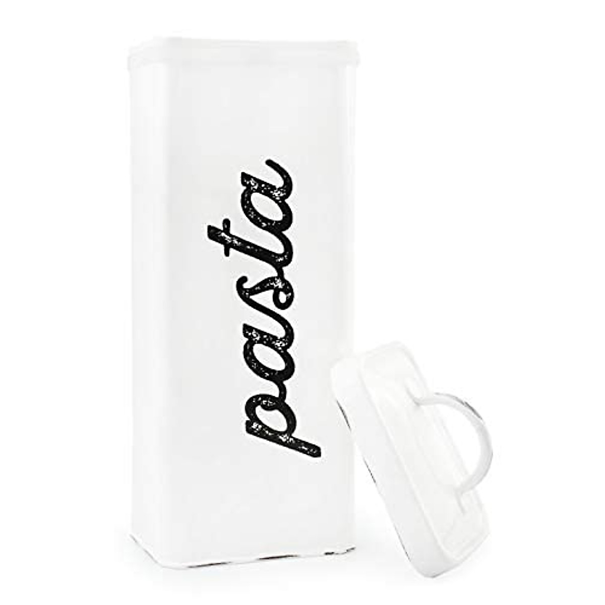 AuldHome Rustic Spaghetti Canister, Distressed White Enamelware Farmhouse Tall Pasta Storage Container