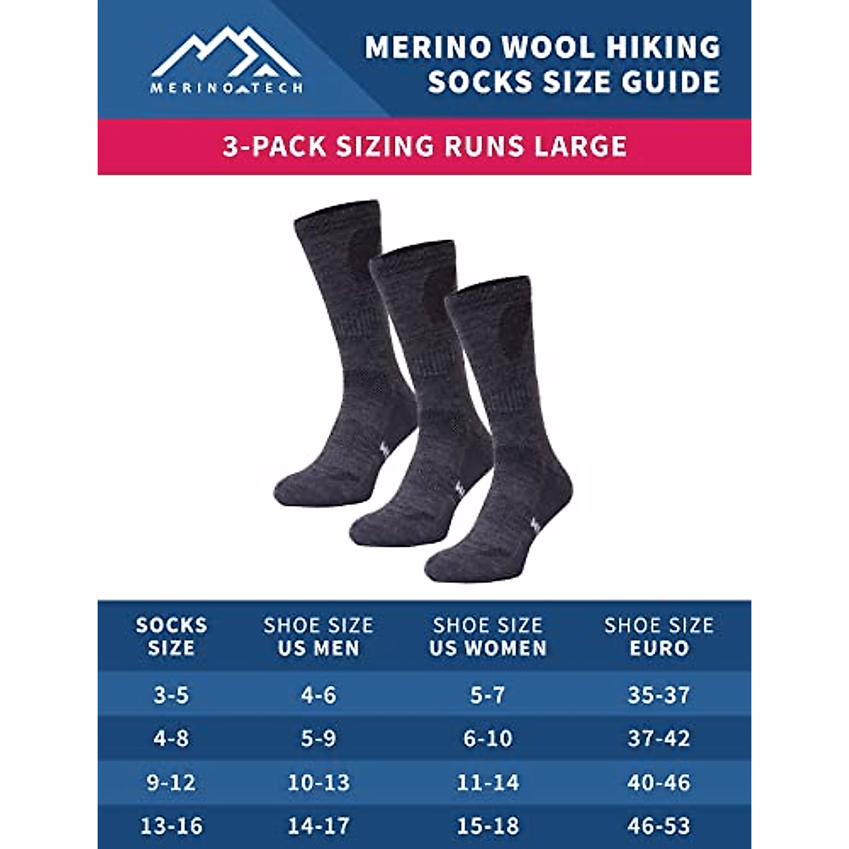 Merino.tech Merino Wool Socks for Women And Men - 85% Merino Wool Hiking Socks Crew Style (Multicolor: Brown, Dark Green, Red, 9-12)