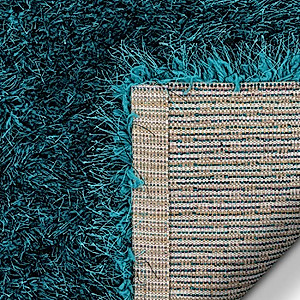 Well Woven Kuki Shag Chie Glam Solid Ultra-Soft Teal Shag 5'3" x 7'3" Area Rug