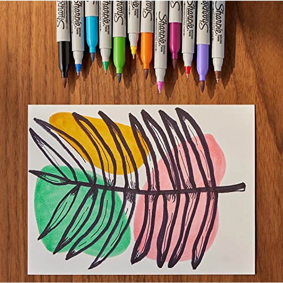 SHARPIE Brush Twin Permanent Markers, Brush Tip Marker and Ultra Fine Tip Marker, Assorted, 12 Count
