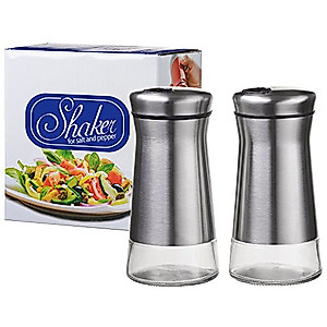 CHEFVANTAGE Salt and Pepper Shakers Set with Adjustable Holes - Stainless Steel