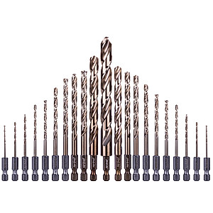NordWolf 21-Piece M35 Cobalt Drill Bit Set for Stainless Steel, Hard Metals & Cast Iron, Jobber Length with 1/4" Hex Shank, SAE Sizes 1/16" to 1/2" in Storage Case