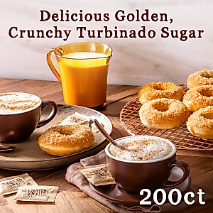 Sugar In The Raw Turbinado Cane Sugar Packets, 200 Count, Natural Sweetener for Drinks and Baking, Vegan, Gluten-Free, Non-GMO