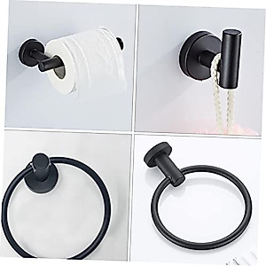 Angoily 6 Pcs Towel Ring Set Steel Towel Rod Wall Mounted Hooks Paper Towel Wall Hange Bath Towel Set Black Toilet Paper Stand Black Towel Ring Wall-Mounted Towel Ring Paper Towel Holder