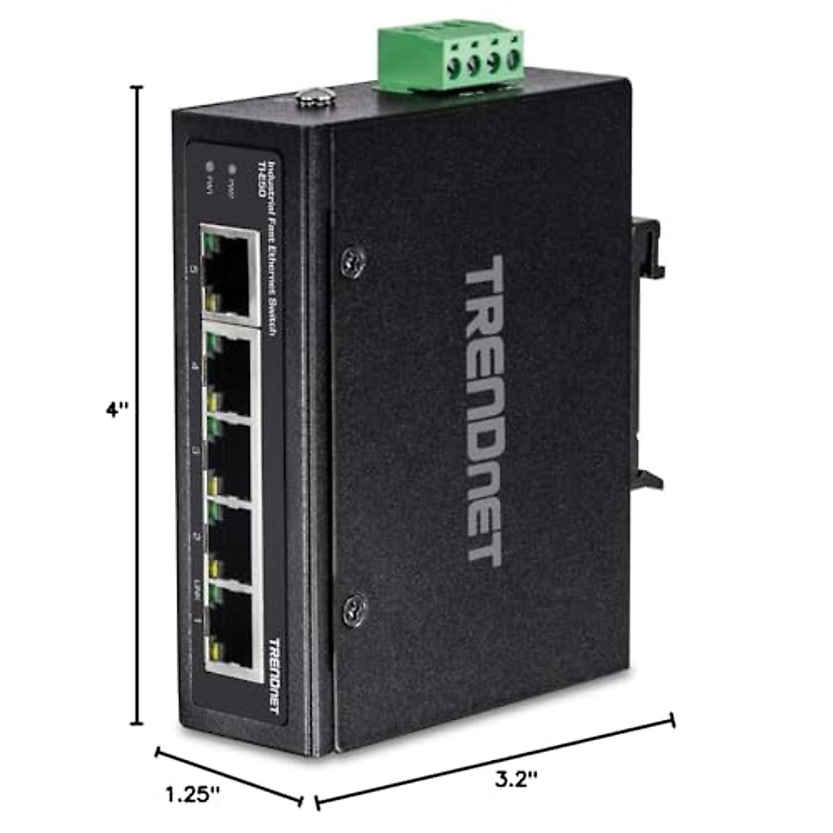 TRENDnet 5-Port Industrial Unmanaged Fast Ethernet DIN-Rail Switch, 5 x Fast Ethernet Ports, IP30, Operating Temperature Range of -40° – 75°C (-40° – 167°F), Lifetime Protection, Black, TI-E50