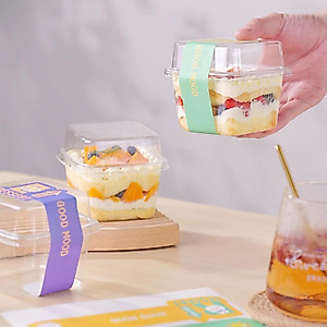 Qyyiguf 50 Pcs 8OZ Plastic Dessert Cups with Lids and Spoons,Square Parfait Cups,Disposable Ice Cream Containers for Cupcake,Pudding,Snacks,Yogurt,ParfaitFruits,Mousse