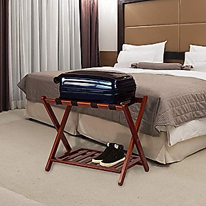 Stony Edge folding luggage rack for guest room Perfect sized 26.75”x16”x22.25” with Extra Shelf Storage - Suitable for Luggage, Suitcase and Shoes (Espresso)