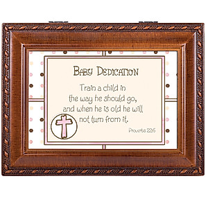 Cottage Garden Baby Dedication Train Up a Child Woodgrain Rope Trim Jewelry Music Box Plays Jesus Loves Me
