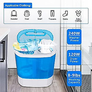 ZenStyle Portable Washer Compact Twin Tub 9.9 LB Mini Top Load Washing Machine Washer/Spinner w/ 6.57 FT Inlet Hose