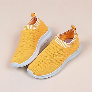 Trilanme Women's Walking Shoes Striped Knit Sock Sneakers Slip On Mesh Platform Air Cushion Running Athletic Sneakers Breathable Nursing Workout Yoga Loafers Gym Tennis for Women