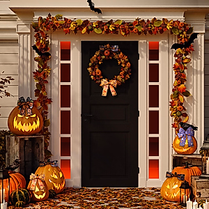 Yuxung 6 Rolls 30 Yards Halloween Wired Edge Ribbon for Wreaths Bat Spider Web Pumpkin Print Grosgrain Ribbon Ghost Witch Hat and Leg Ribbon Halloween Party Decorative Ribbon Supplies