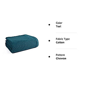 ELVANA HOME BELIZZI 100percent Cotton Bed Blanket, Breathable Thermal Blanket Full - Queen Size, Soft Chevron 90''x90'', Perfect for Layering Any All Season, Teal
