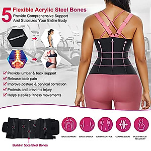 TrainingGirl Women Waist Trainer Cincher Corset Tummy Control Workout Sweat Band Slimmer Belly Belt Weight Loss Sports Girdle (Black, Large)