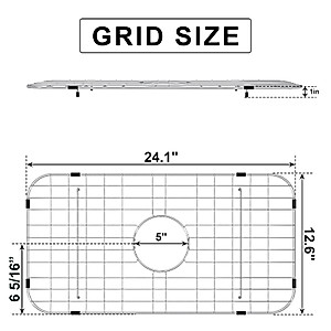 Sink Bottom Grid 24-1/8" x 12-5/8", Centered Drain with Corner Radius 1-1/2", Sink Protector