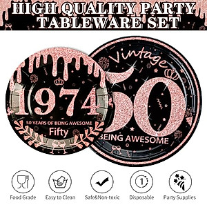 96 Pcs 50th Birthday Party Supplies Party Paper Plates Napkins,Rose Gold Women Party Decorations Favors, 50th Birthday Tableware Set for 24 Guests Women Birthday Supplies