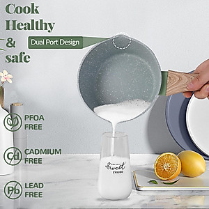 INNERWELL Nonstick Sauce Pan with lid, 2.5QT,Small Saucepan with Steamer, Wooden cooling handle,Induction Compatible, PFOA/PFAS free,(Green）