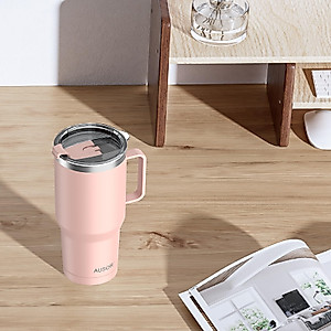 AUSOR 30 oz Tumbler with Lid and Straw,Water Bottle with Handle,Insulated Stainless Steel Tumbler for Hot & Cold, Coffee Travel Mug Cups Reusable Pink