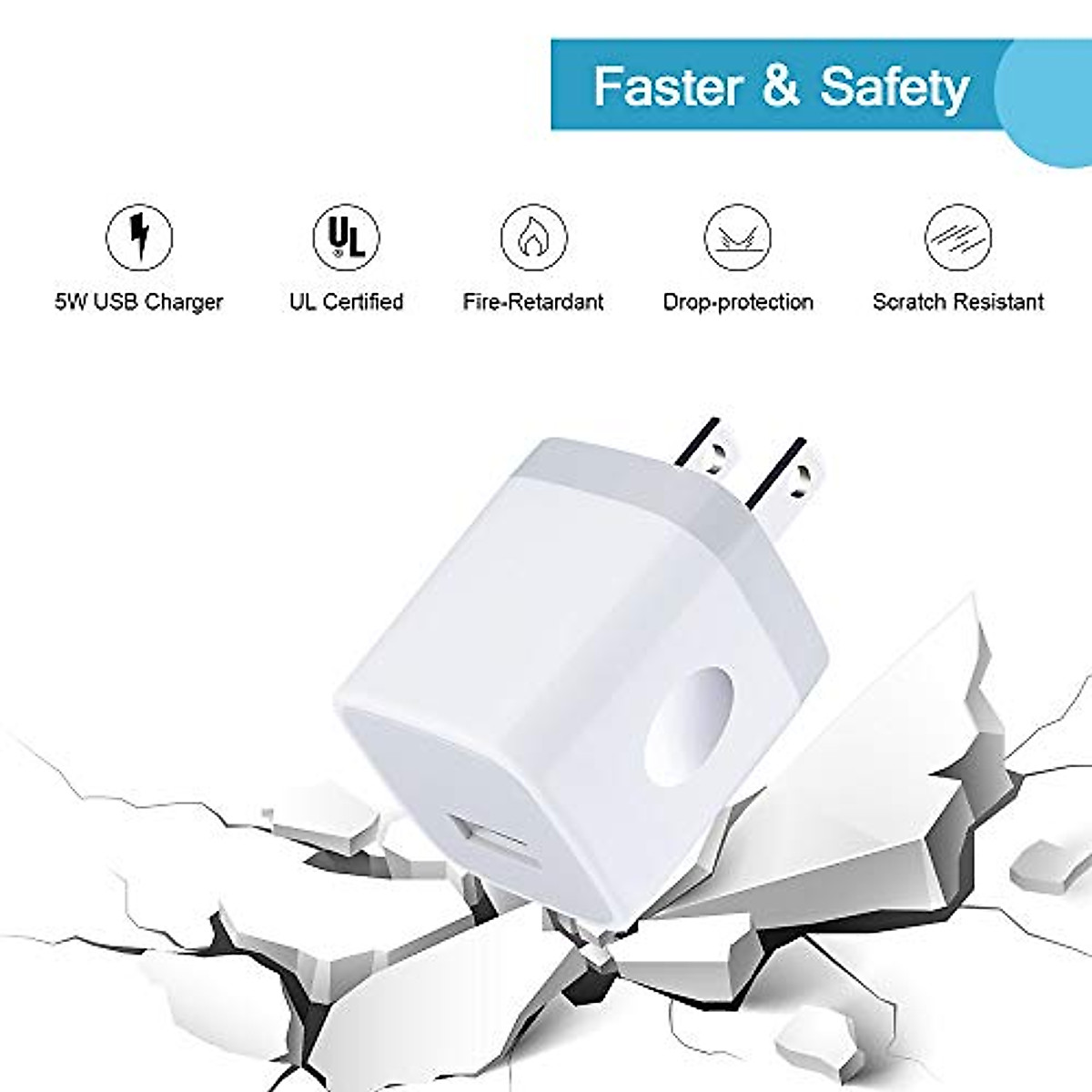 iPhone Charging Block, Charger Cube 4Pack/5W One-USB Charger Block Adapter Brick Box in Wall Plug Cube Head Outlet for iPhone 11 X SE,Samsung Glaxy A53 A13 A01 A12 A54 A20 S22 S21 S20 A71 Moto, LG