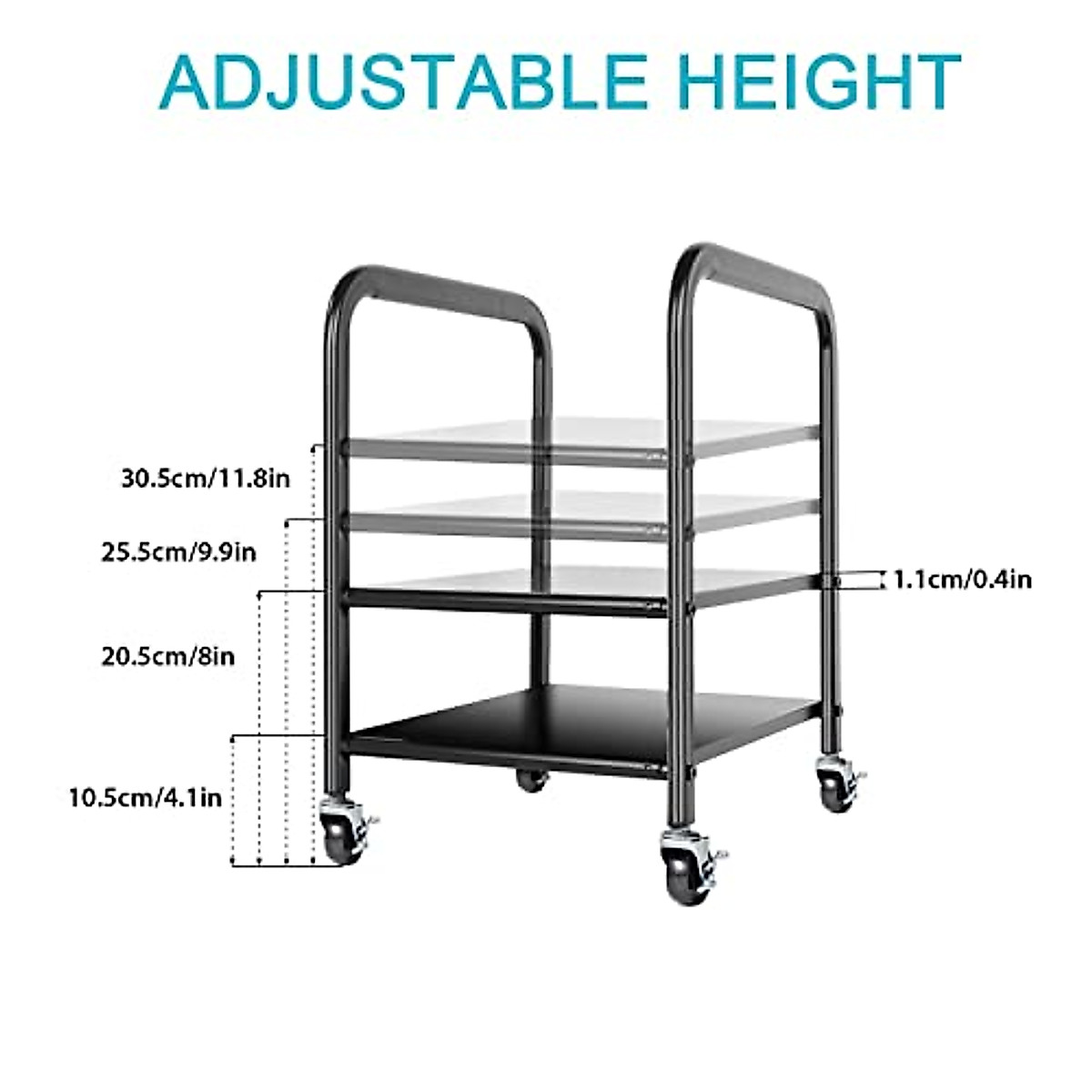 Computer Tower Stand CPU Tower Cart, 360Tronics Adjustable Desktop ATX-Case Cart 2-Tier PC Floor Stand, Mobile Rolling CPU Holder with 360°Locking Caster Wheels for Office Home (Black)