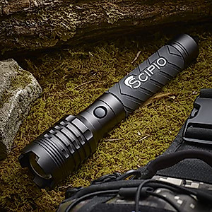 Scipio Tactical Rechargeable LED Flashlight - 4000 Lumens with Glass Breaker and Bright Light