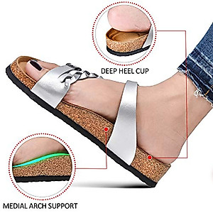 AEROTHOTIC Women's Arch Support Casual Strappy Slide Sandals (Viking Silver, 8)