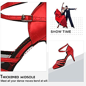 TINRYMX Women Latin Dance Shoes Closed Toe Salsa Tango Performance party ballroom Dance Shoes,YCL189-Red-8.5CM,US 7.5