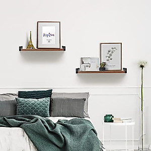 Pemtow Floating Wall Shelves Set of 2, Sized 14.4” and 15.7”, Rustic Wood Storage Hanging Shelf for Bedroom Living Room Bathroom Kitchen