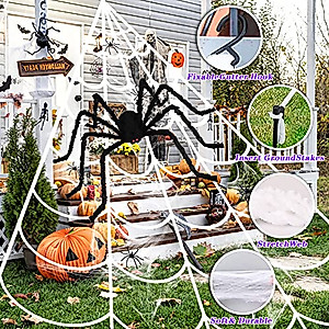 MACTING Halloween Spider Web Decorations Outdoor, 16.4FT Giant Spider Web Lights & 79" Large Spider & 40 Small Black Spiders & 40g Stretch Cobweb for Scary Outside House Yard Haunted Mansion Decor