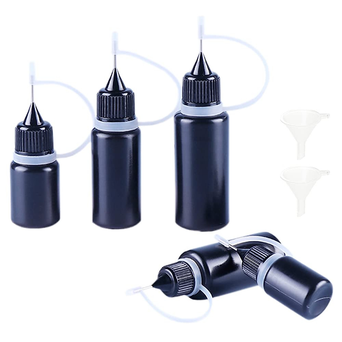 NANSHINE 12pcs 20ml(0.68oz) Black Needle Tip Glue Bottle Squeeze Bottle With 2pcs Funnel, Light-proof Plastic Bottle Reagent Dispensing Bottle Precision Tip Applicator Bottles