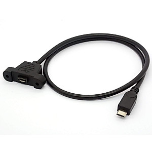 Micro B Male to Female Cable, Screw Panel Mount Micro USB Cable Extension Cord for Raspberry Pi, Arduino, Feather - 50cm (Micro Male to Female)