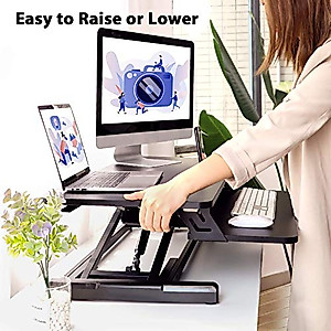 ErGear Standing Up Desk Converter Height Adjustable Sit Stand Desk with Removable Keyboard Tray, 35 Inch Large Desk Riser Ergonomic Gas Spring Dual Monitor Workstation for Home Office