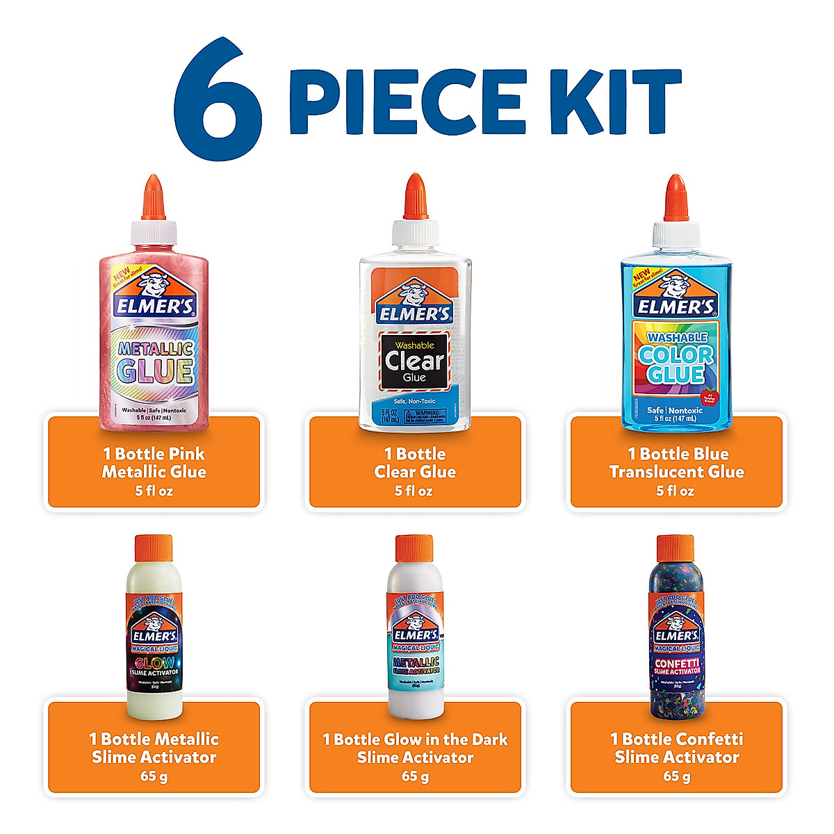 Elmer's Collection Slime Kit | Supplies Include Glow In The Dark Magical Liquid Slime Activator, Metallic Magical Liquid, Confetti Magical Liquid, Translucent Glue, Metallic Glue, Clear Glue, 6 Count
