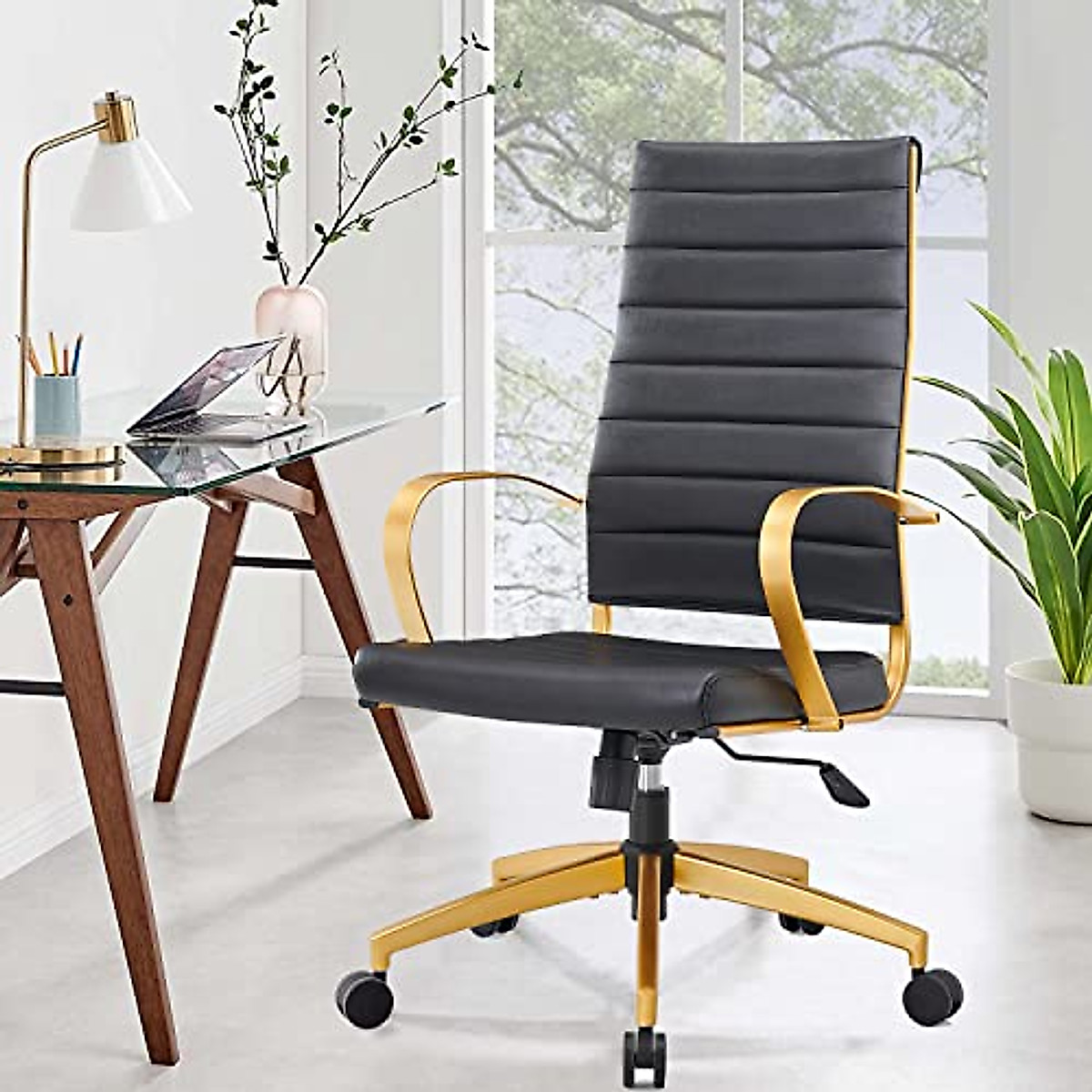 LUXMOD Vegan Leather high Back Office Chair, White