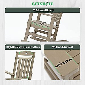 letsdate Love High Back Plastic Rocking Chairs Outdoor & Indoor | Oversized Rocker Chairs | Easy to Assemble | Max Weight 500 lbs | for Lawn, Porch, Patio, Backyard, Fire Pit, Garden (Medium Brown)