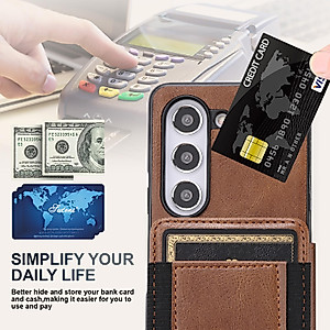 JINGANGYU JGY Samsung Z Fold 5 Case Leather Wallet, Z Fold 5 Wallet Case with Card Slots Flip PU Leather Card Holder Rugged Non-Slip Full Body Drop Protector Back case for Z Fold 5 (Flip Brown)