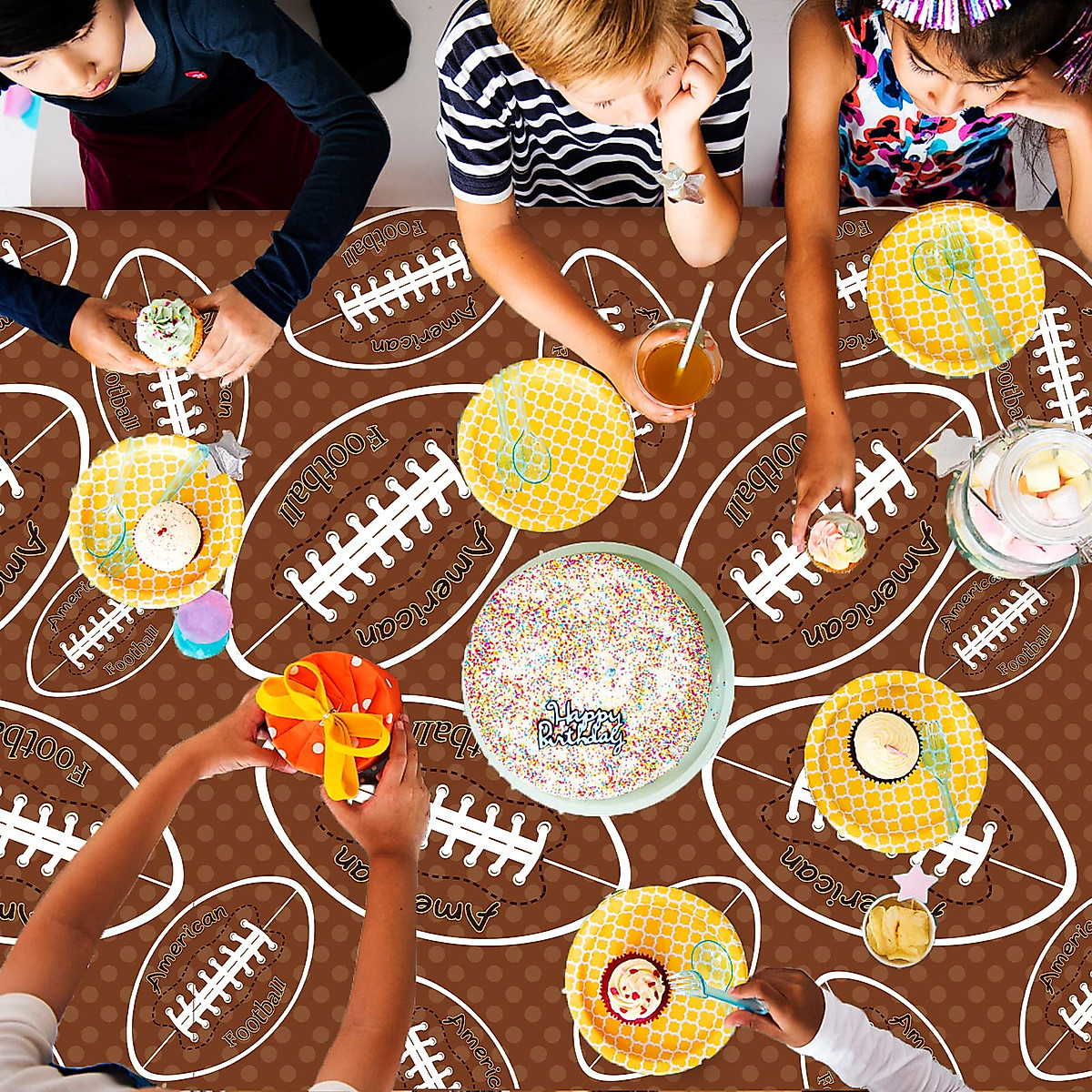 3PCS Football Tablecloths for Football Party Decorations Plastic Disposable Touchdown Football Game Day Party Table Covers for Rectangle Tables Birthday Party Superbowl Decorations, 54 x 108 Inches