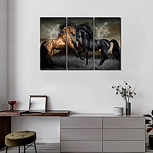 First Wall Art - Yellow and Black Horse Play Together Wall Art Painting The Picture Print On Canvas Animal Pictures for Home Decor Decoration Gift