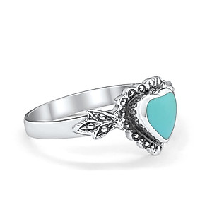 Blue Apple Co. Simulated Turquoise CZ Size-8 Promise Heart Ring Round 925 Sterling Silver